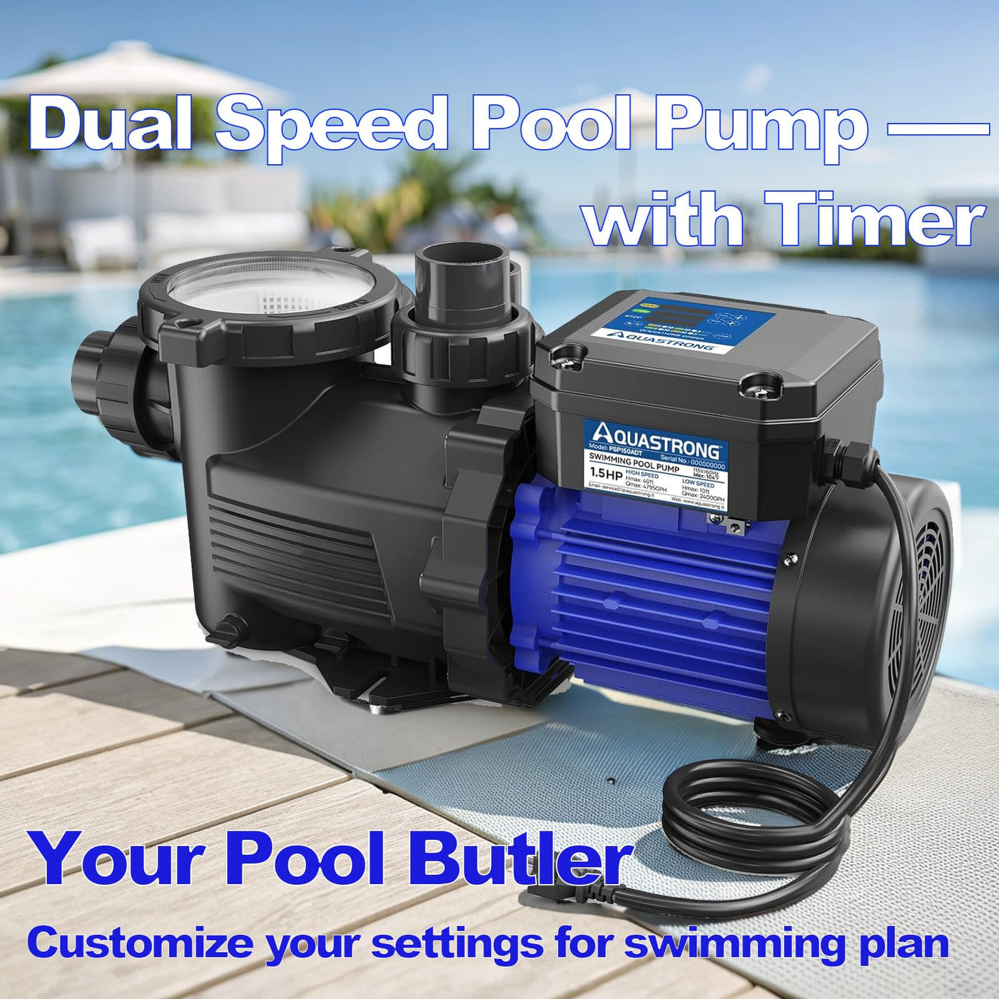 Dual Speed Pool Pumps, 1.5 HP & 2 HP, 4975GPH to 5186GPH, 115V — AQUASTRONG