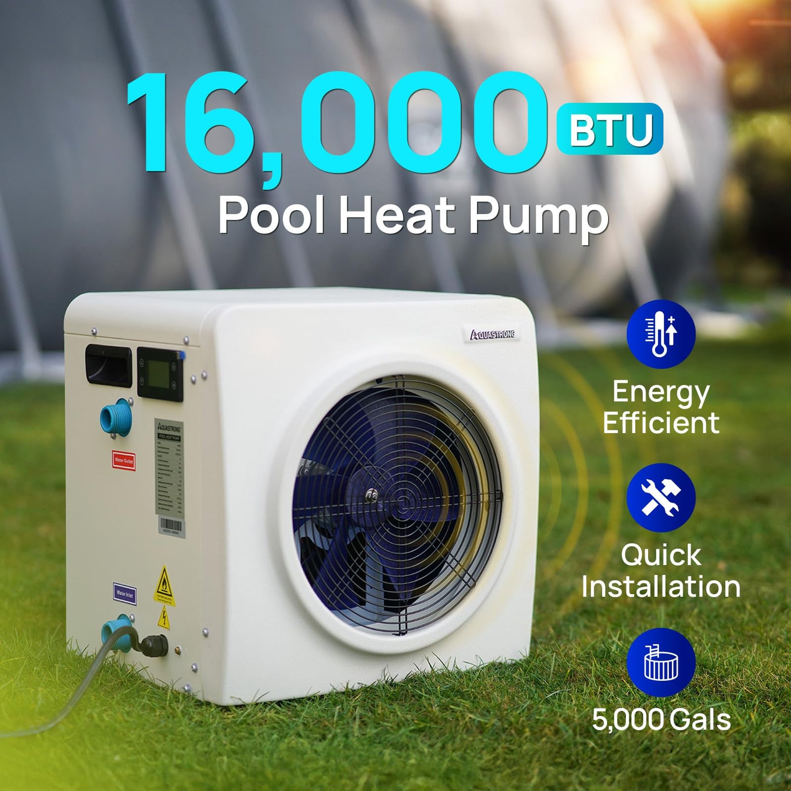 HEX016 16,000 BTU Heat Pump For 5,000 Gallons Pools 120V — Aquastrong