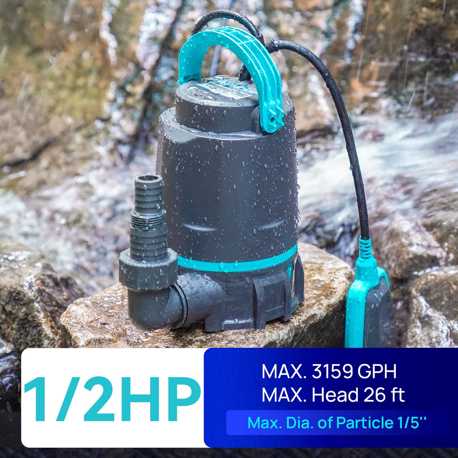 ESU050P 1/2 HP Utility Pump with Float Switch, 3159 GPH 10ft Cord ...