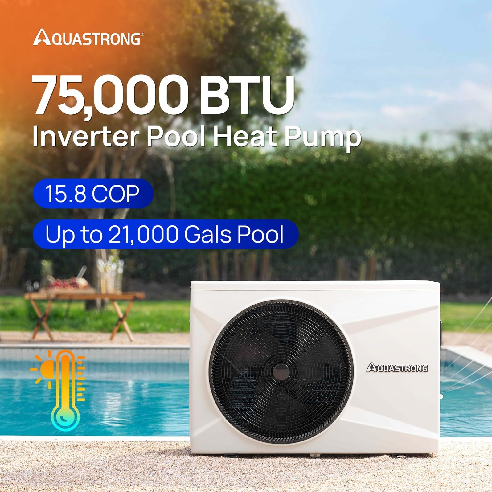 HEX075 75,000 BTU Heat Pump For 21,000 Gallons Pools 220V — Aquastrong
