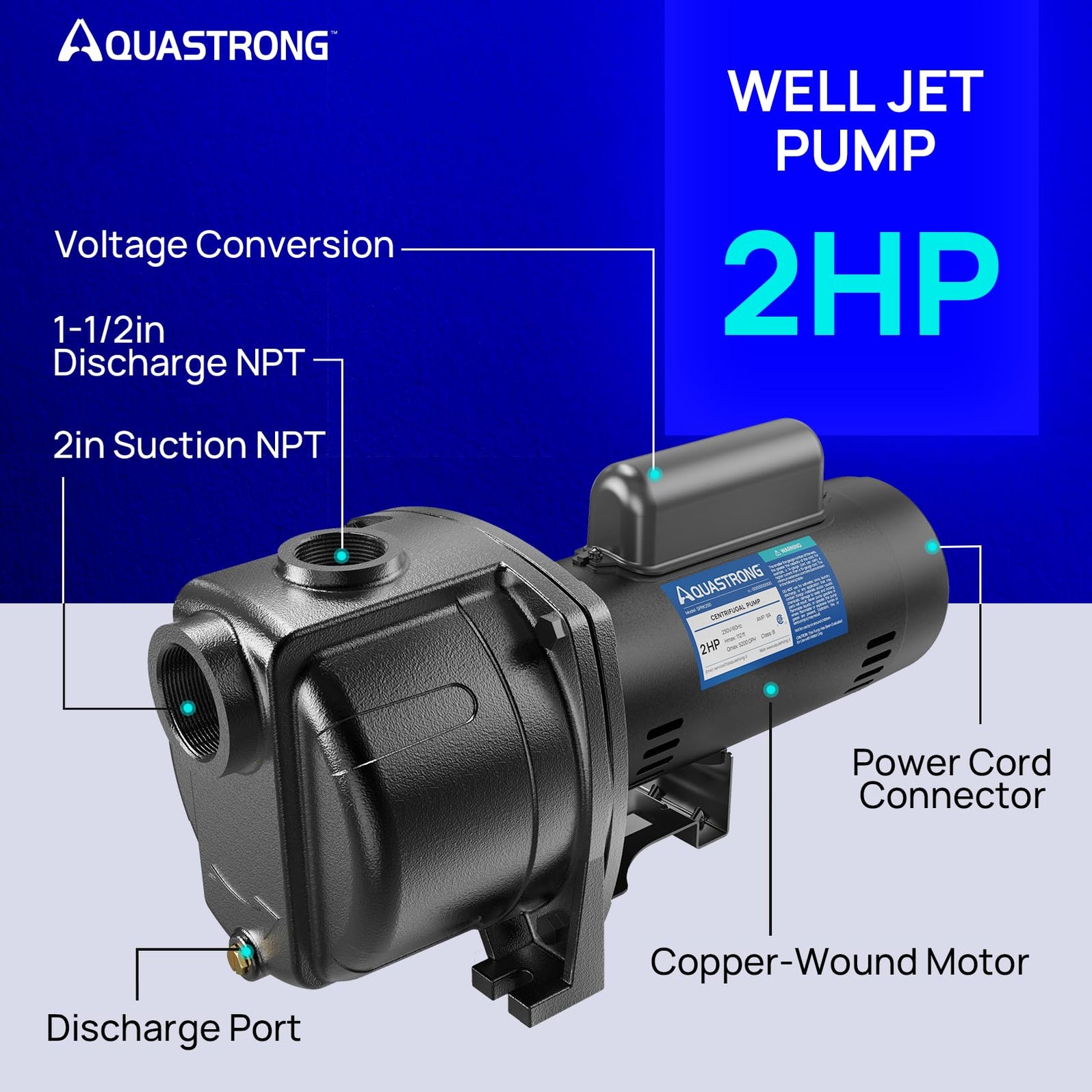 AQUASTRONG Shallow Well Jet/Centrifugal Pump, 1.5 HP & 2 HP,4250 GHP