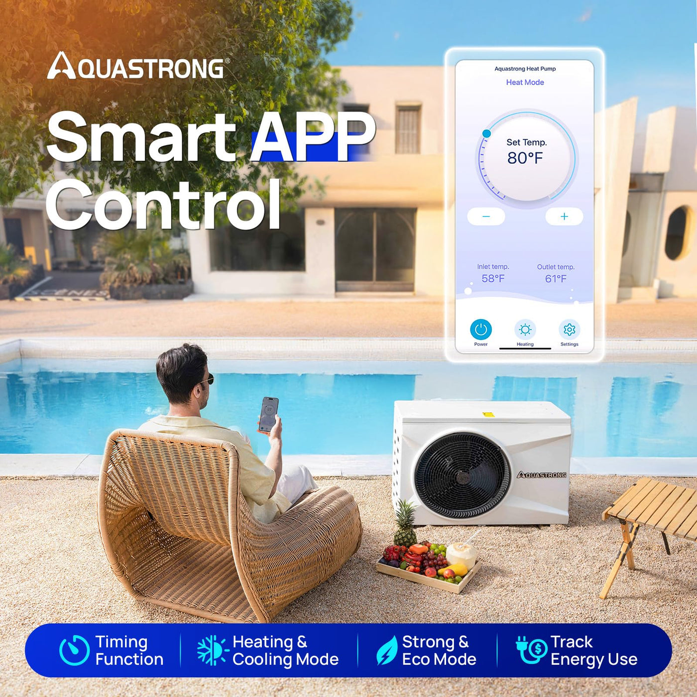 HEX075 75,000 BTU Heat Pump For 21,000 Gallons Pools 220V — AQUASTRONG