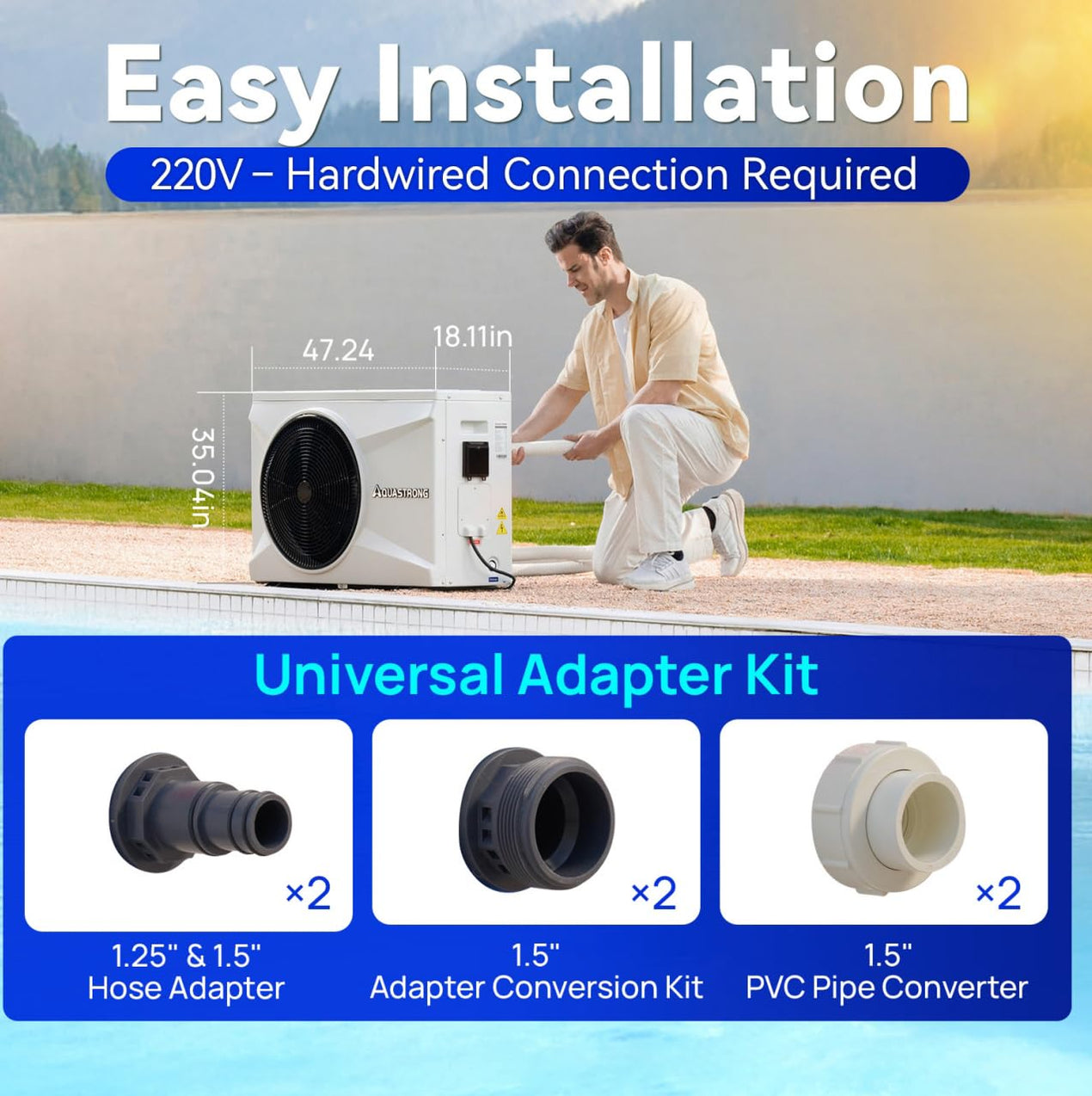 HEX075 75,000 BTU Heat Pump For 21,000 Gallons Pools 220V — AQUASTRONG