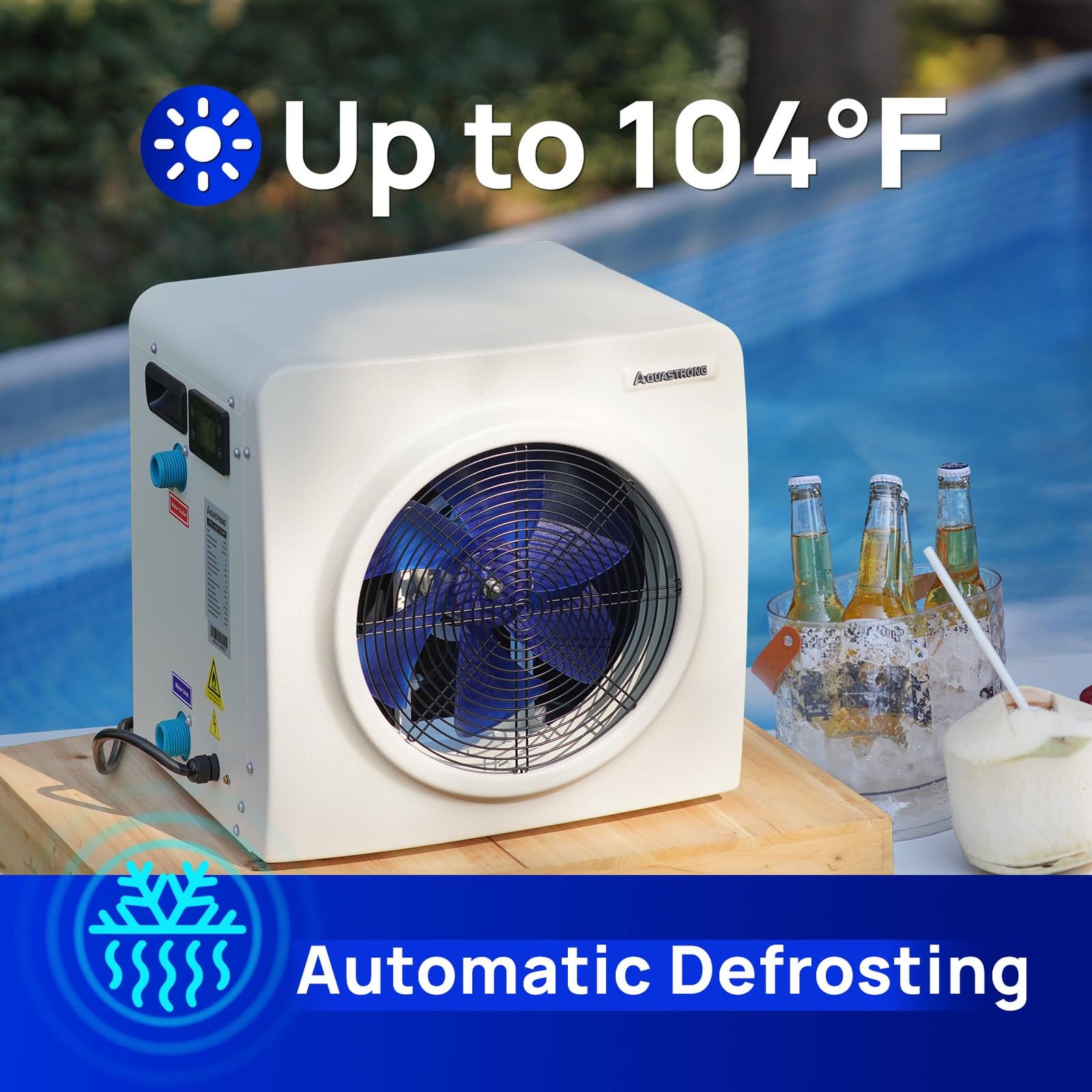 HEX018 18,000 BTU Heat Pump For 6,500 Gallons Pools 120V — Aquastrong