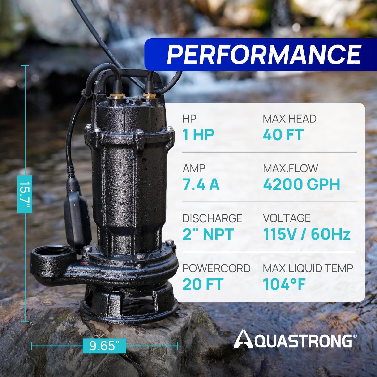 Cast Iron Sewage Grinder Pump 1 HP, 4200 GPH 2 inch Discharge with Aut ...